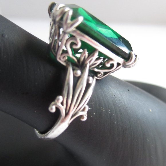 Jewelry | Faux Green Emerald Ring Rectangular Shapesterling Silver ...